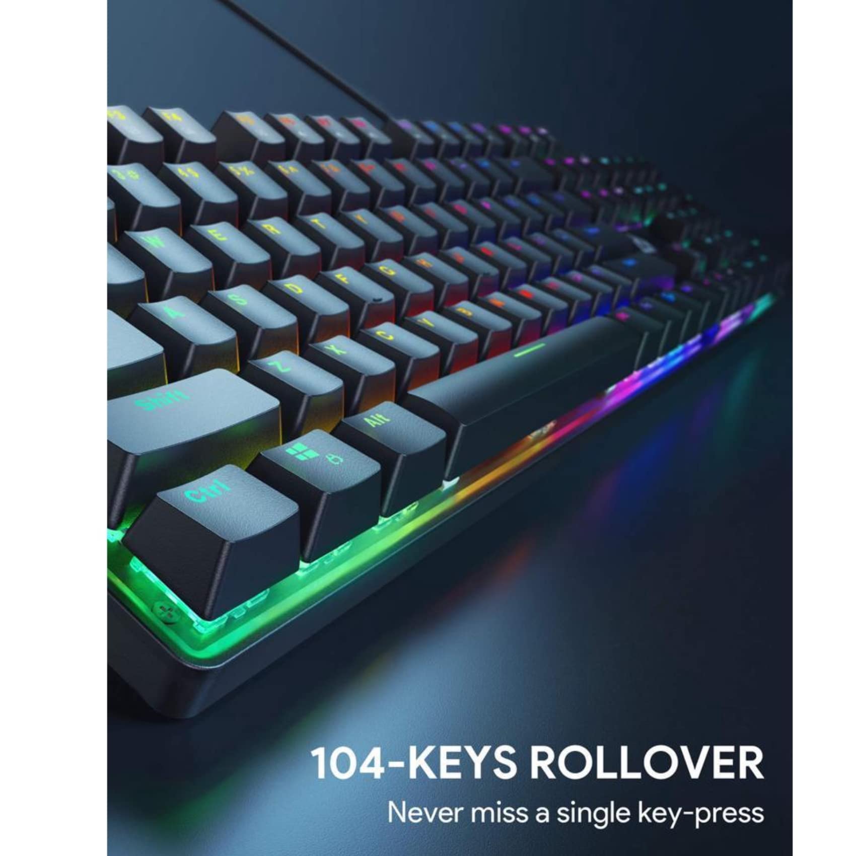 Mechanical Gaming Keyboard with Clicky Blue Switches & LED Backlight, 104-Key Anti-Ghosting Wired Mechanical Keyboard with Macro Recording & Ergonomic Design for PC and Laptop KM-G16