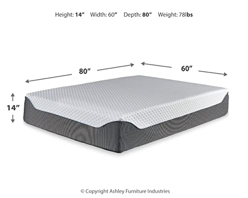 Signature Design by Ashley 14 Inch Elite Plush Mattress, Green Tea & Charcoal Infused Gel Memory Foam, Queen
