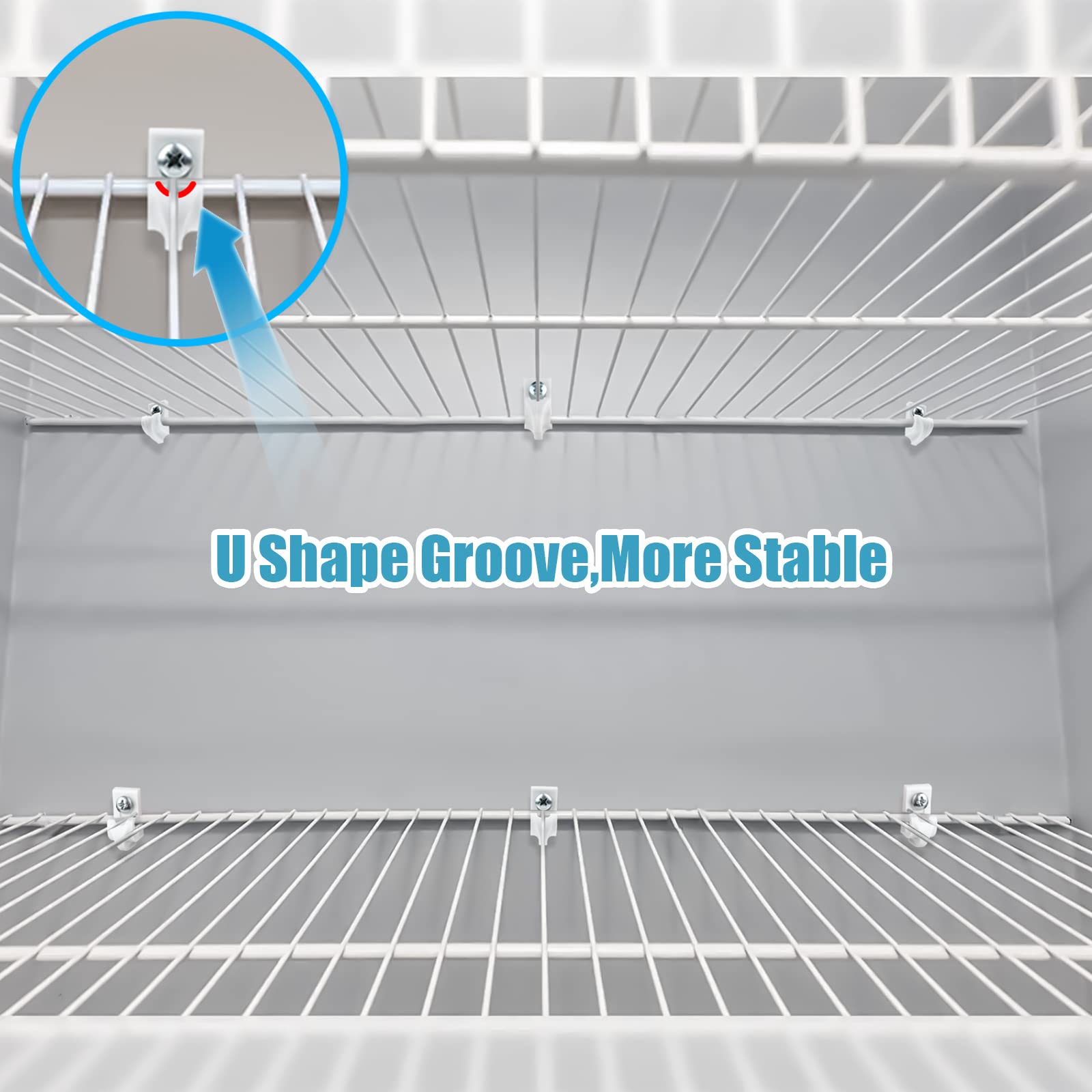 48 Pack White Down Wall Clip Closet Shelves Clips Wire Shelf Loop Clips Plastic Heavy Duty Wire Shelf Brackets Included Clips Screws and Expansion Tubes for Wire Closet Shelving