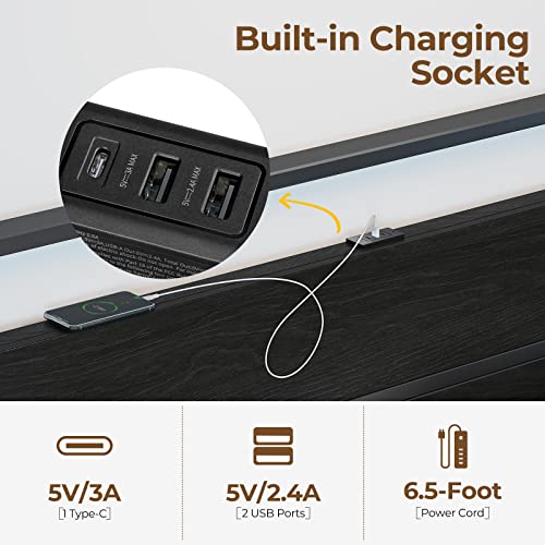 Rolanstar Bed Frame with Charging Station, Queen Bed Frame with LED Lights Headboard, Metal Platform, Strong Metal Slats Support, 10.2β Under Bed Storage Clearance, No Box Spring Needed, Noise Free
