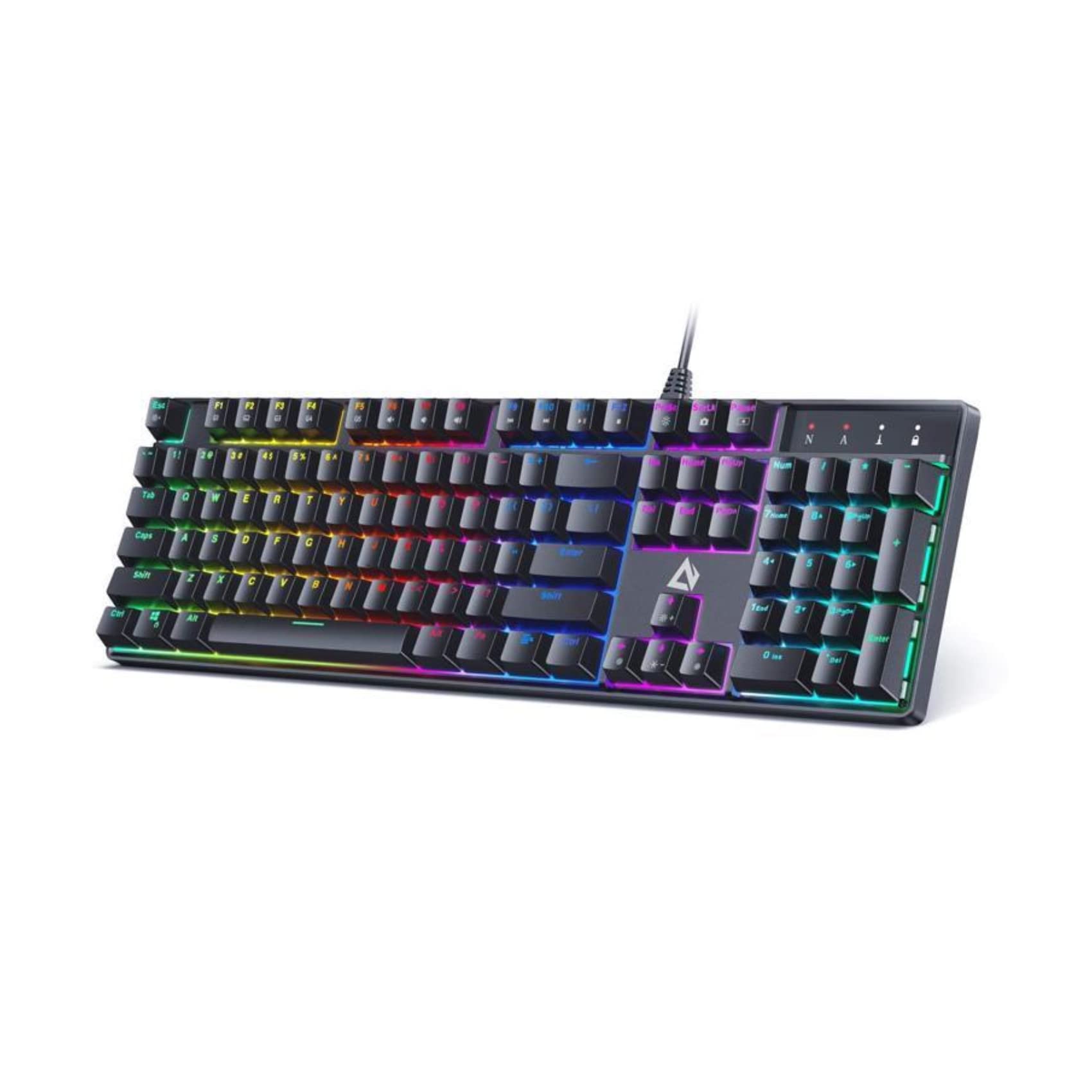 Mechanical Gaming Keyboard with Clicky Blue Switches & LED Backlight, 104-Key Anti-Ghosting Wired Mechanical Keyboard with Macro Recording & Ergonomic Design for PC and Laptop KM-G16
