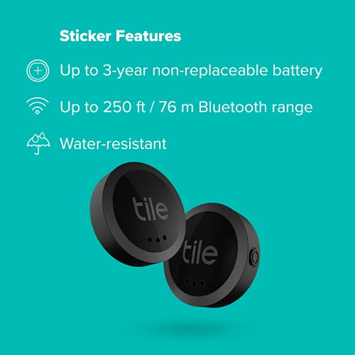Tile Sticker (2022) 2-Pack. Small Bluetooth Tracker, Remote Finder and Item Locator, Pets and More; Up to 250 ft. Range. Water-Resistant. Phone Finder. iOS and Android Compatible.
