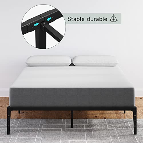 Alkmaar Queen Size Bed Frame, 14 Inch Black Metal Queen Bed Frame, No Box Spring Needed, Noise Free, Queen Size Platform Bed Frame