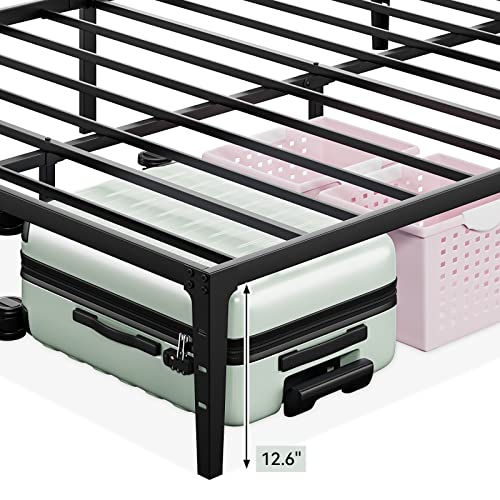 Alkmaar Queen Size Bed Frame, 14 Inch Black Metal Queen Bed Frame, No Box Spring Needed, Noise Free, Queen Size Platform Bed Frame