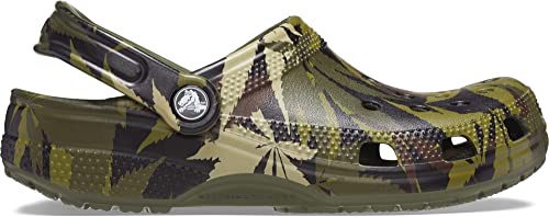 Crocs Unisex Classic Hemp Leaf Clogs, Half Baked and Weed Graphics, Army Green/Multi, Numeric_6 US Men