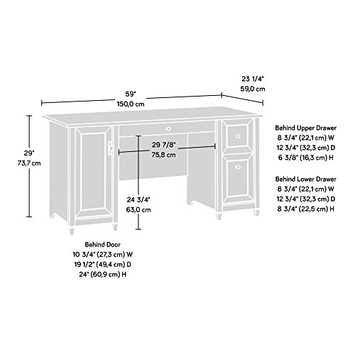 Sauder Edge Water Computer Desk, L: 59.06" x W: 23.23" x H: 29.02", Chalked Chestnut finish