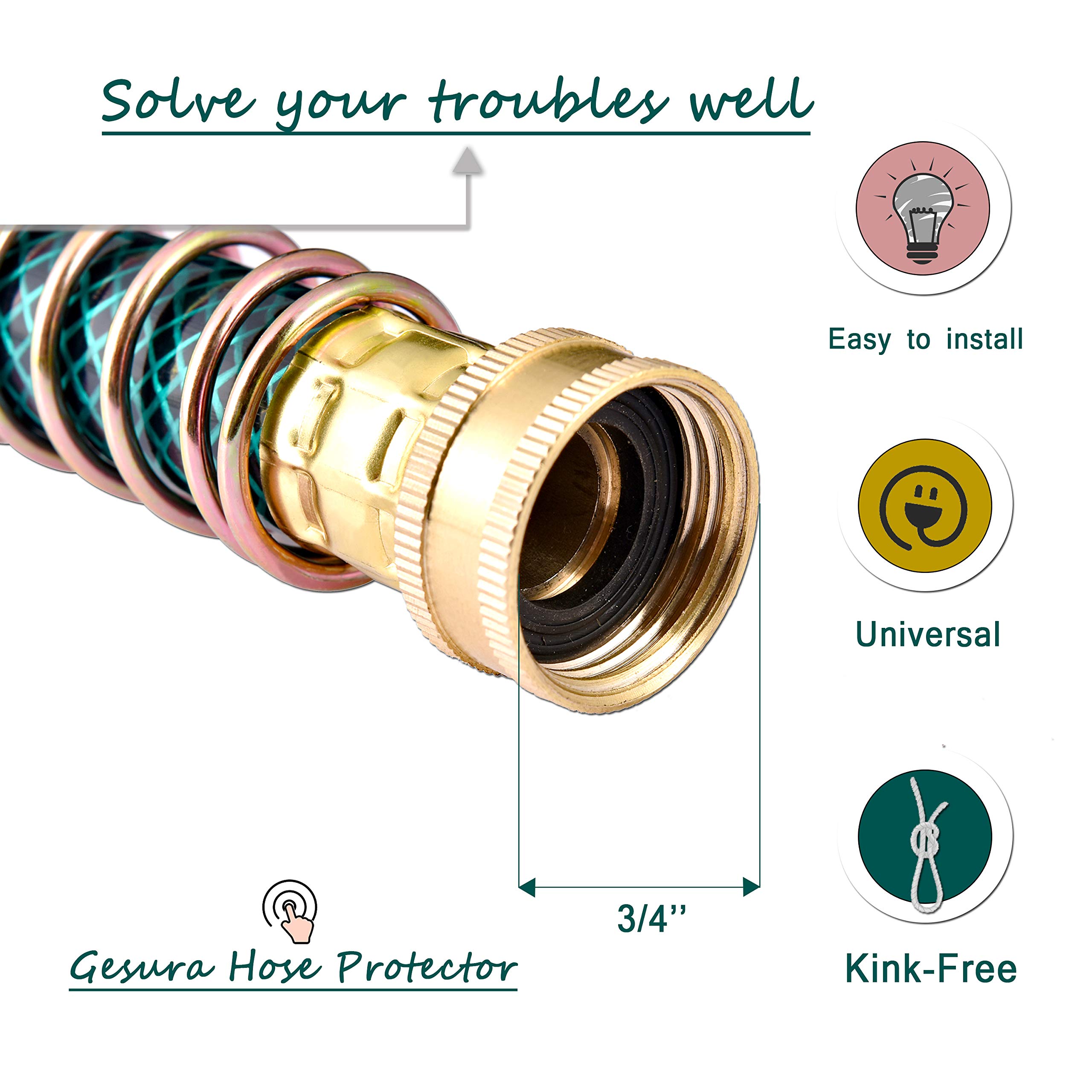 Garden Hose Extension Adapter Spring Hose Kink Protector and 90 Degree Brass Hose Elbow Connector