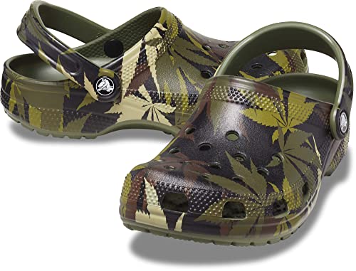 Crocs Unisex Classic Hemp Leaf Clogs, Half Baked and Weed Graphics, Army Green/Multi, Numeric_6 US Men
