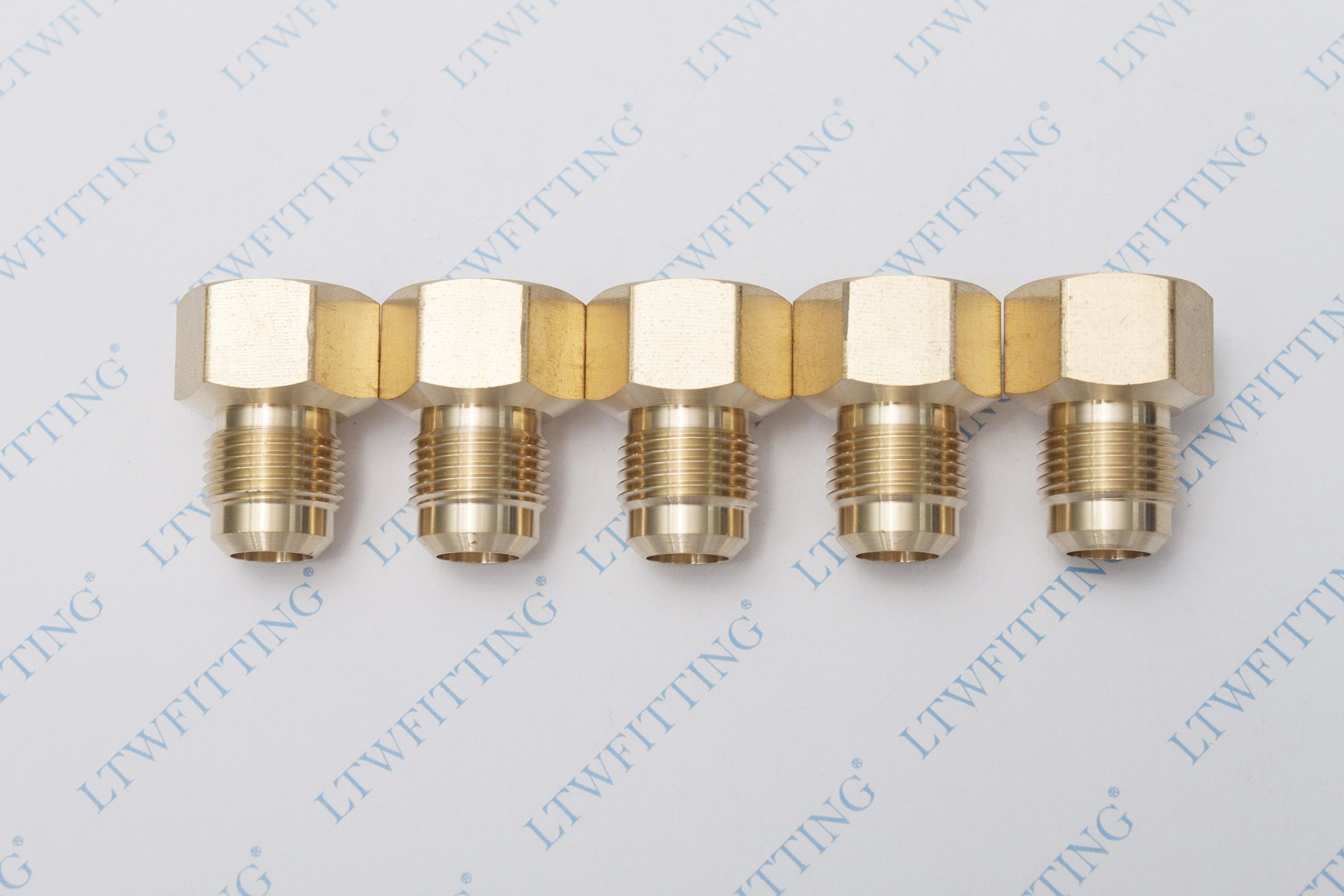 LTWFITTING Brass Flare 5/8" OD x 3/4" Female NPT Female Connector Tube Fitting(Pack of 5)