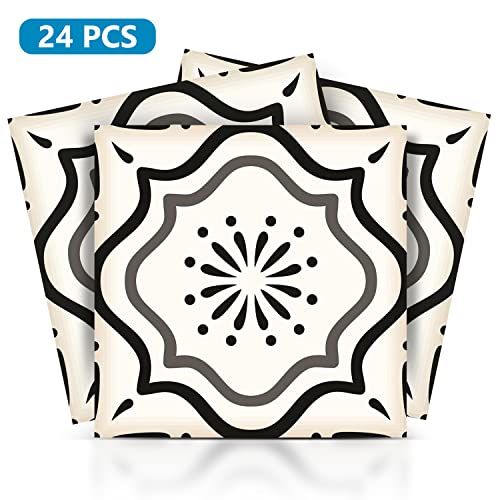 Black & White Collection Peel and Stick Tile Stickers 24 PC Set backsplash Tile Decals Bathroom & Kitchen Vinyl Wall Decals Easy to Apply Just Peel & Stick Home Decor (Black & White B5, 4x4 Inch)