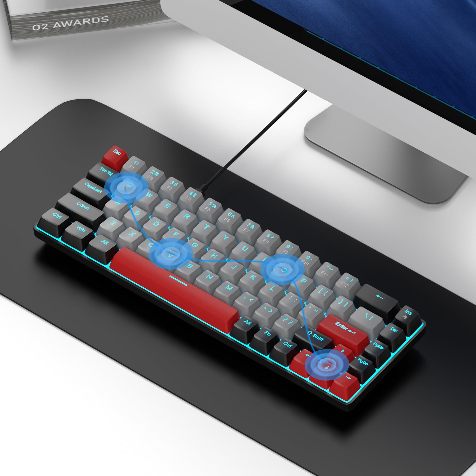 MageGee Portable 60% Mechanical Gaming Keyboard, MK-Box Blue LED Backlit Compact 68 Keys Mini Wired Office Keyboard with Brown Switch for Windows Laptop PC Mac - Grey/Black