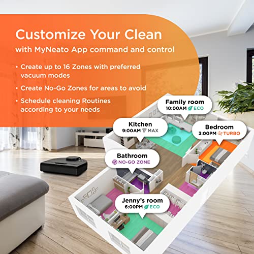Neato D9 Intelligent Robot Vacuum CleanerâLaserSmart Nav, Smart Mapping, Cleaning Zones, WiFi Connected, 200-Min Runtime, Powerful Suction, Turbo Clean, Corners, Pet Hair, XXL Dustbin, Alexa. 945-0445