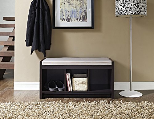 Ameriwood Home Penelope Entryway Storage Bench with Cushion, Espresso 17.68 in. high x 35.91 in. wide x 15.75 in. deep