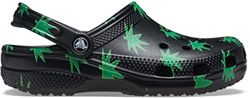 Crocs Unisex Classic Hemp Leaf Clogs, Half Baked and Weed Graphics, Black, Numeric_8 US Men
