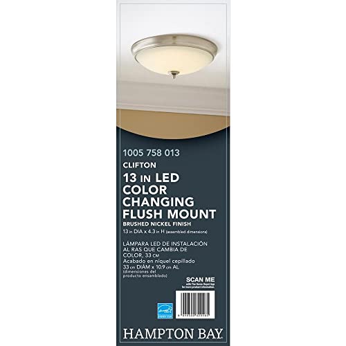 Hampton Bay Clifton 13 in. Brushed Nickel Selectable LED Flush Mount HUI8011LL-6/BN