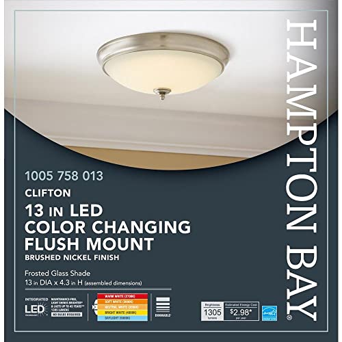 Hampton Bay Clifton 13 in. Brushed Nickel Selectable LED Flush Mount HUI8011LL-6/BN