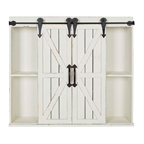 Kate and Laurel Cates Decorative Wall Storage Cabinet with Two Sliding Barn Doors, Rustic White