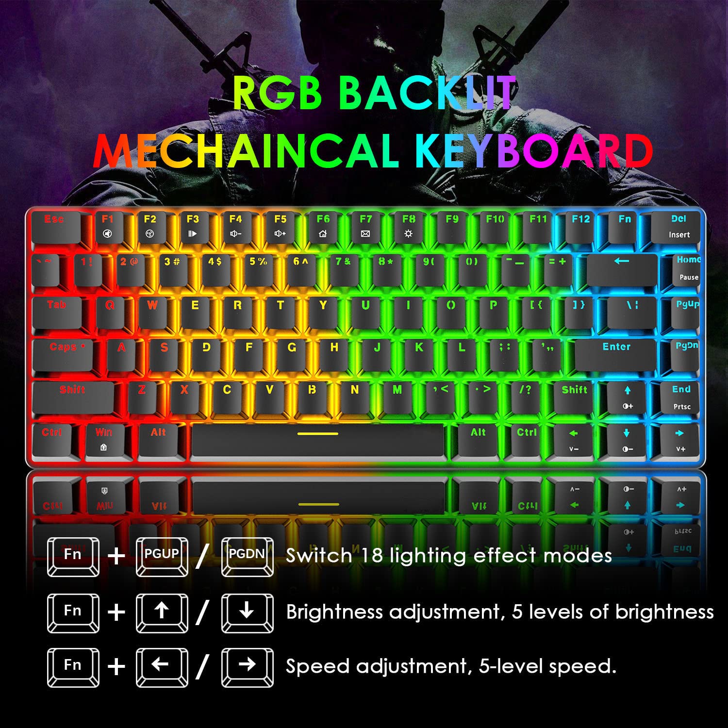XINMENG Wired Gaming Keyboard and Mouse Combo, Compact 82 Keys RGB Blackit Mechanical Keyboard and Adjustable 8000DPI Lightweight Honeycomb Design Mouse, Spill-Resistant for Desktop, Computer, PC