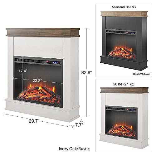 Ameriwood Home Mateo Fireplace with Mantel, Ivory Oak with Rustic Mantel