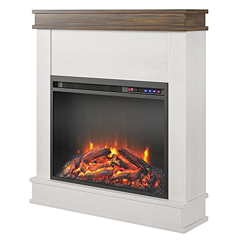 Ameriwood Home Mateo Fireplace with Mantel, Ivory Oak with Rustic Mantel