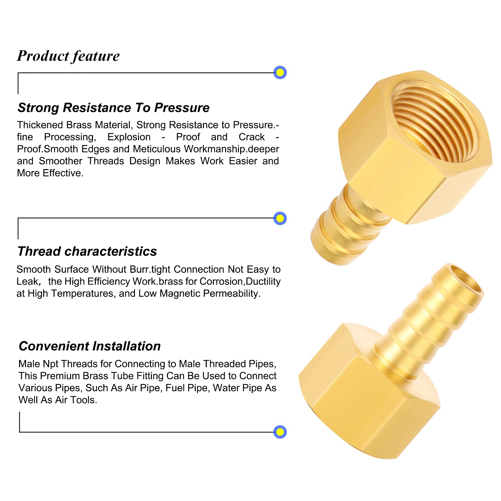 TAILONZ PNEUMATIC 1/4 Inch Barb x 1/4 Inch NPT Brass Female Hose Fitting Connector （Pack of 10）