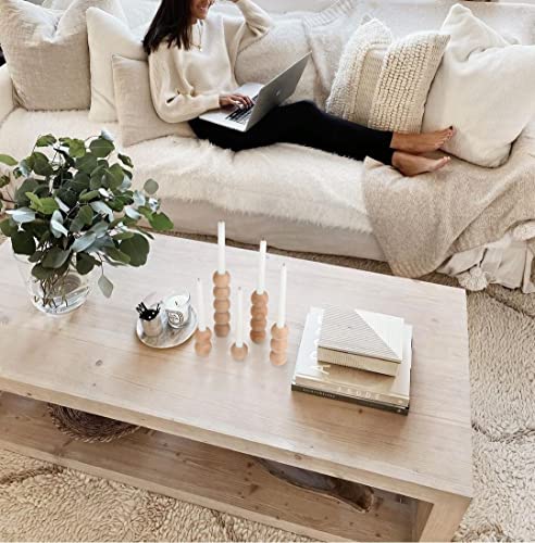 Gurfuy Wood Candle Holders Set of 5 - Rustic Long Wooden Candlestick Holders Bulk un Finished Nature Wood Decorative Candle Stand for Table Wedding Dinning CenterpiecesFestival (Bead Cylinder)