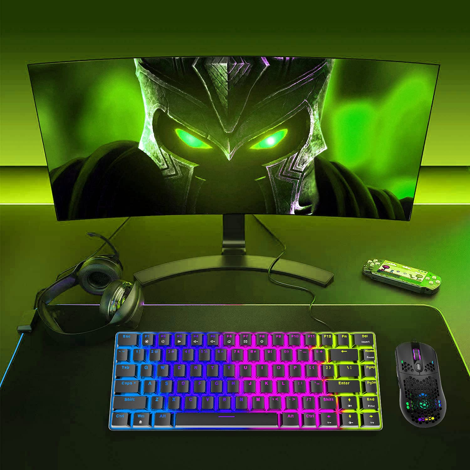 XINMENG Wired Gaming Keyboard and Mouse Combo, Compact 82 Keys RGB Blackit Mechanical Keyboard and Adjustable 8000DPI Lightweight Honeycomb Design Mouse, Spill-Resistant for Desktop, Computer, PC