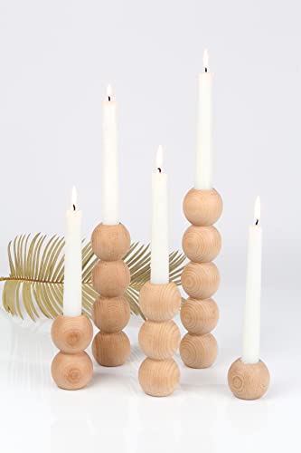 Gurfuy Wood Candle Holders Set of 5 - Rustic Long Wooden Candlestick Holders Bulk un Finished Nature Wood Decorative Candle Stand for Table Wedding Dinning CenterpiecesFestival (Bead Cylinder)