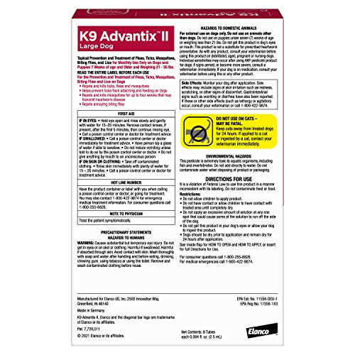 K9 Advantix II Large Dog Vet-Recommended Flea, Tick & Mosquito Treatment & Prevention | Dogs 21 - 55 lbs. | 6-Mo Supply