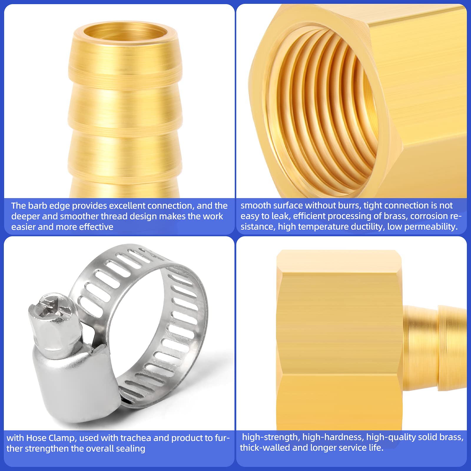 TAILONZ PNEUMATIC 1/4 Inch Barb x 1/4 Inch NPT Brass Female Hose Fitting Connector （Pack of 10）