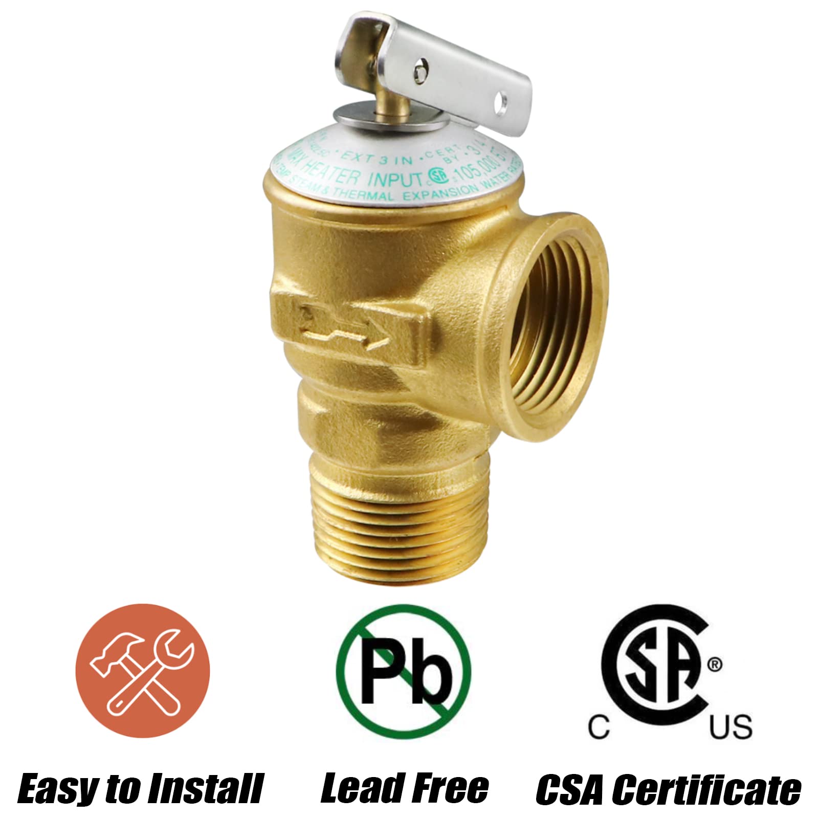 3/4 Inch IPS Isolator Tankless Water Heater Service Valve Kit with Pressure Relief Valve, Clean Brass, 3/4 Inch Service Installation Valve for rheem,rinai,ecosmart,navien,noritz,takagi,bosch