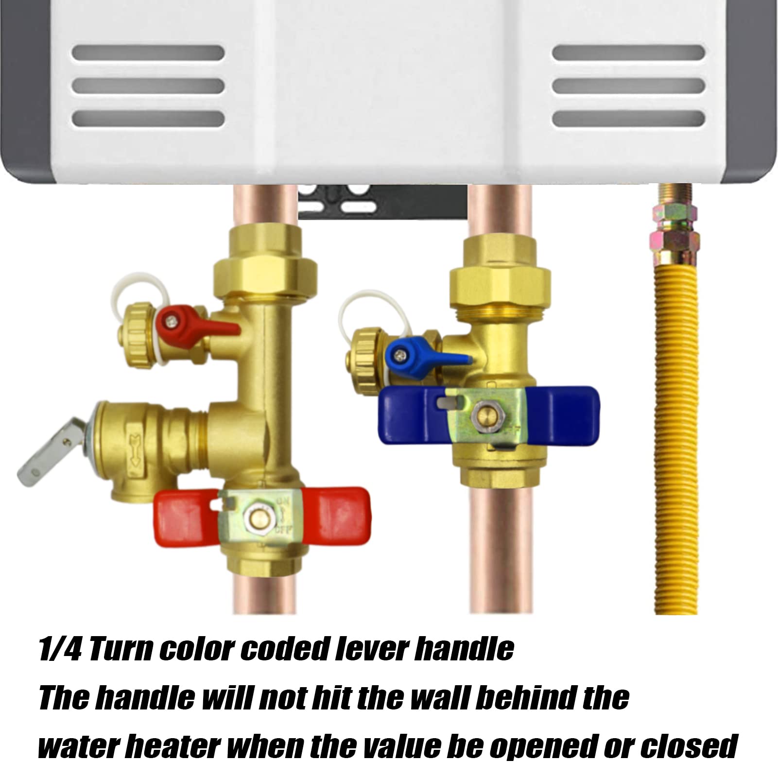 3/4 Inch IPS Isolator Tankless Water Heater Service Valve Kit with Pressure Relief Valve, Clean Brass, 3/4 Inch Service Installation Valve for rheem,rinai,ecosmart,navien,noritz,takagi,bosch