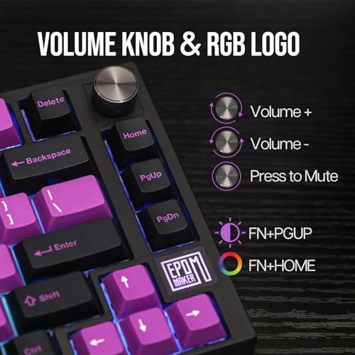 EPOMAKER TH80 SE Gasket 75% Mechanical Keyboard, NKRO Hot Swappable RGB 2.4Ghz/ Bluetooth 5.0/ Wired Gaming Keyboard with Poron/EVA Foam, 4000mah Battery (Black Purple, Flamingo Switch)