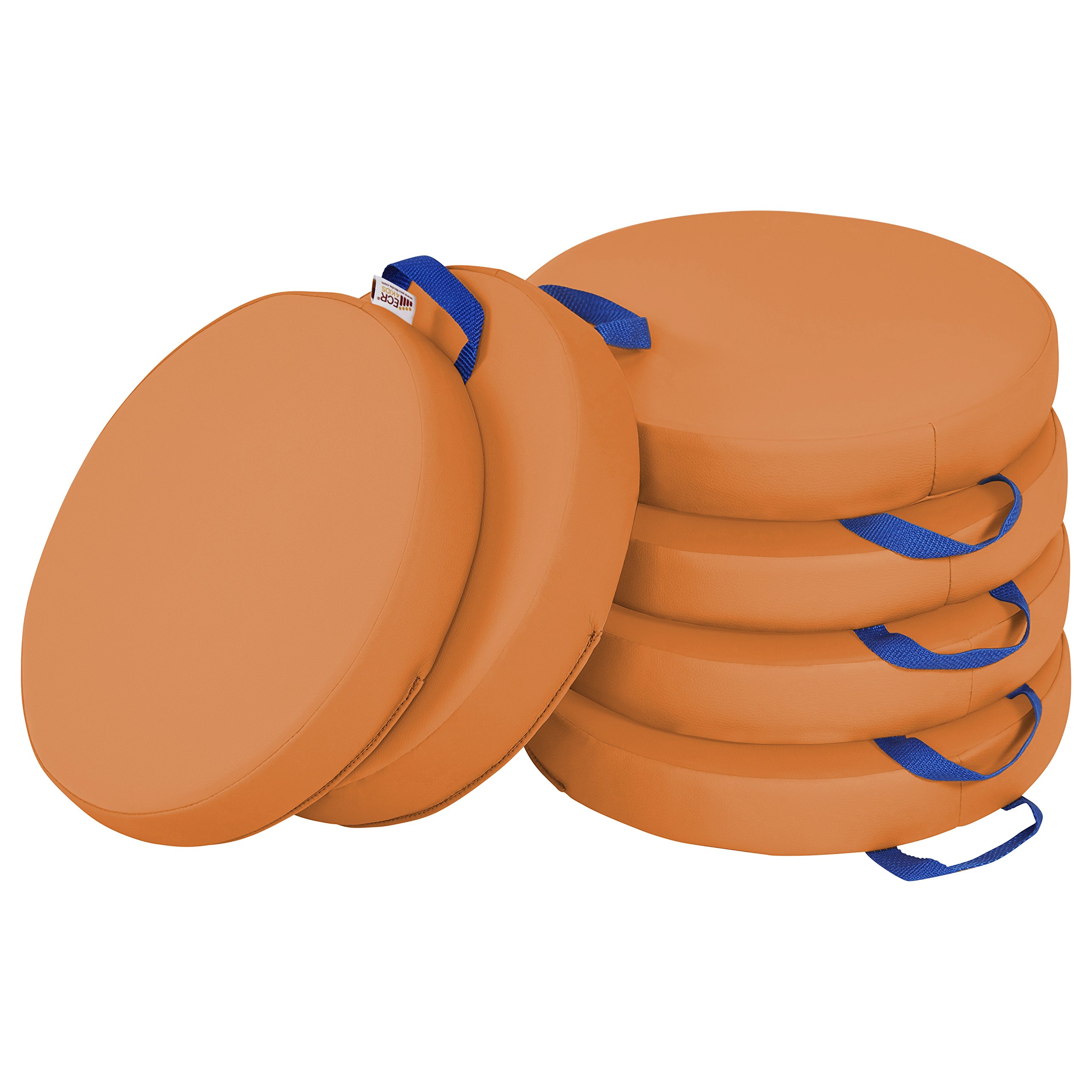ECR4Kids SoftZone Floor Cushions with Handles, 2" Deluxe Foam, Round, Orange, (6-Pack)