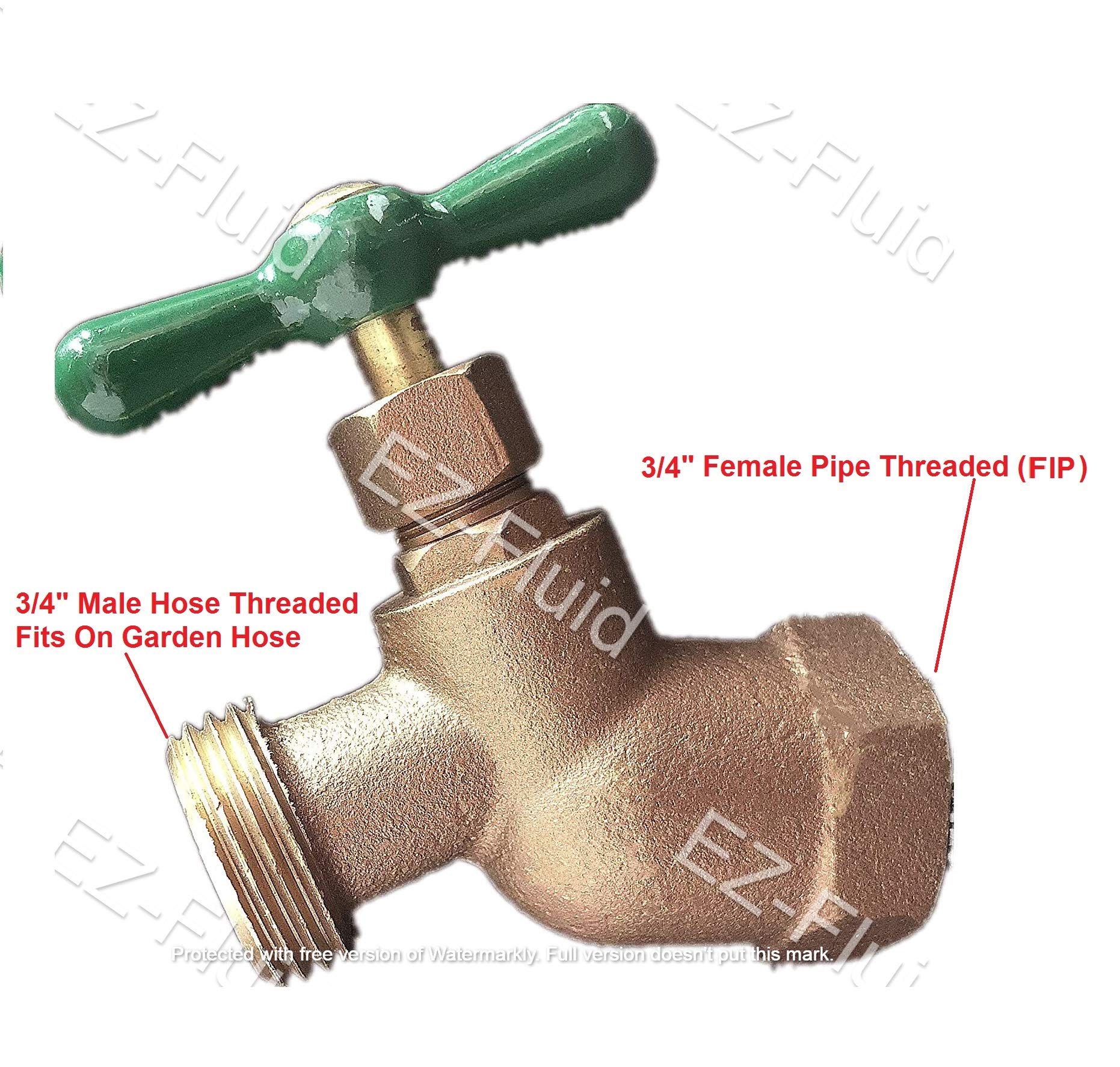 EZ-FLUID 3/4" FIP X 3/4" MHT Brass No-Kink Hose Bib, Heavy Duty Outdoor Garden Spigot Shut Off Valve (1 Pack)