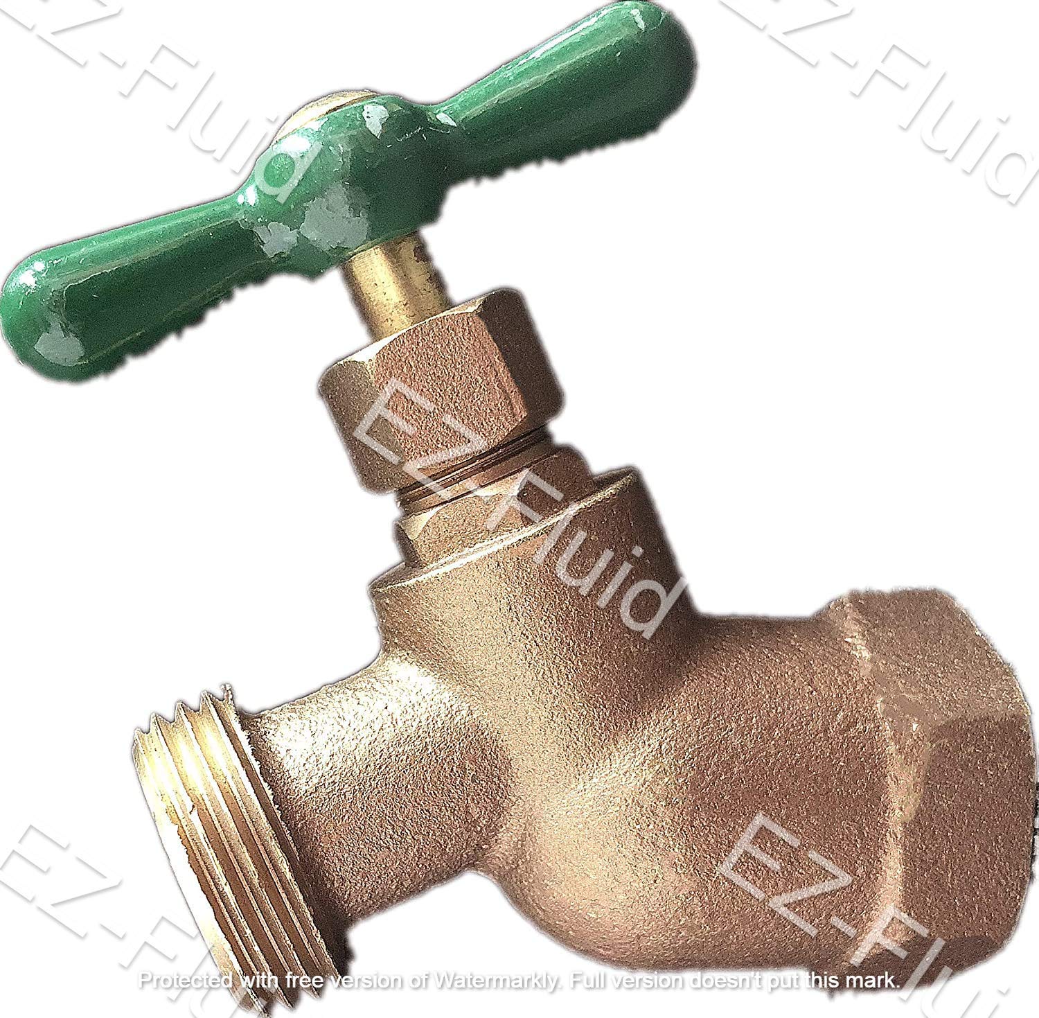 EZ-FLUID 3/4" FIP X 3/4" MHT Brass No-Kink Hose Bib, Heavy Duty Outdoor Garden Spigot Shut Off Valve (1 Pack)