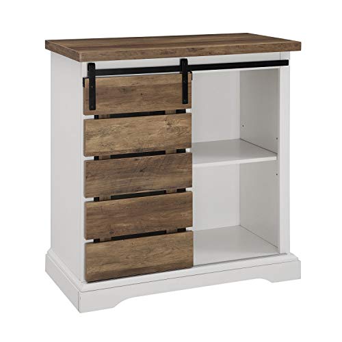 Walker Edison Willa Modern Farmhouse Sliding Single Slat Door Storage Console, 32 Inch, White and Rustic Oak