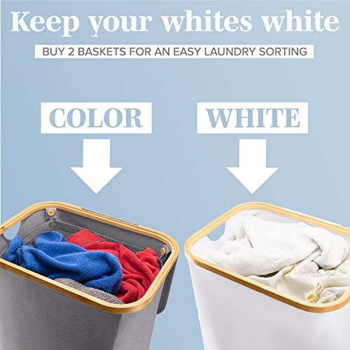 Lonbet - Grey Laundry Hamper with Lid - XL 100 L - Large Hampers for Laundry with Handles - Laundry Baskets with Lid for Bedrooms - Bamboo Bathroom Tall Laundry Bin