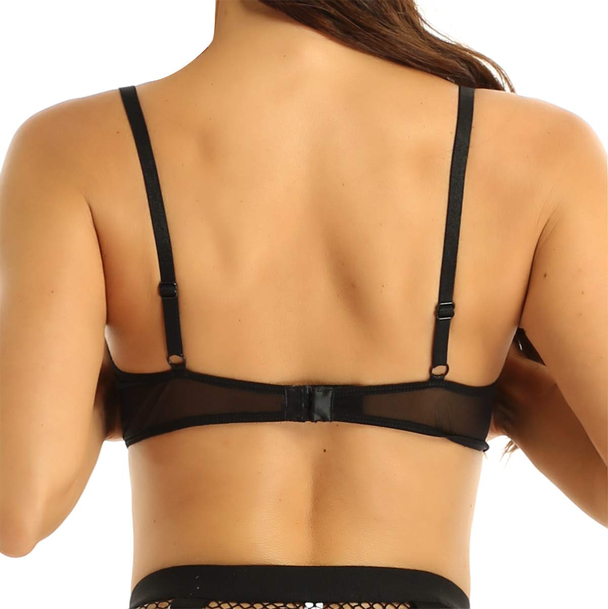 QinCiao Womens Sexy Lingerie Bras Lace Nipple Split Bralette Wire-Free Unlined Bra Top Black Medium