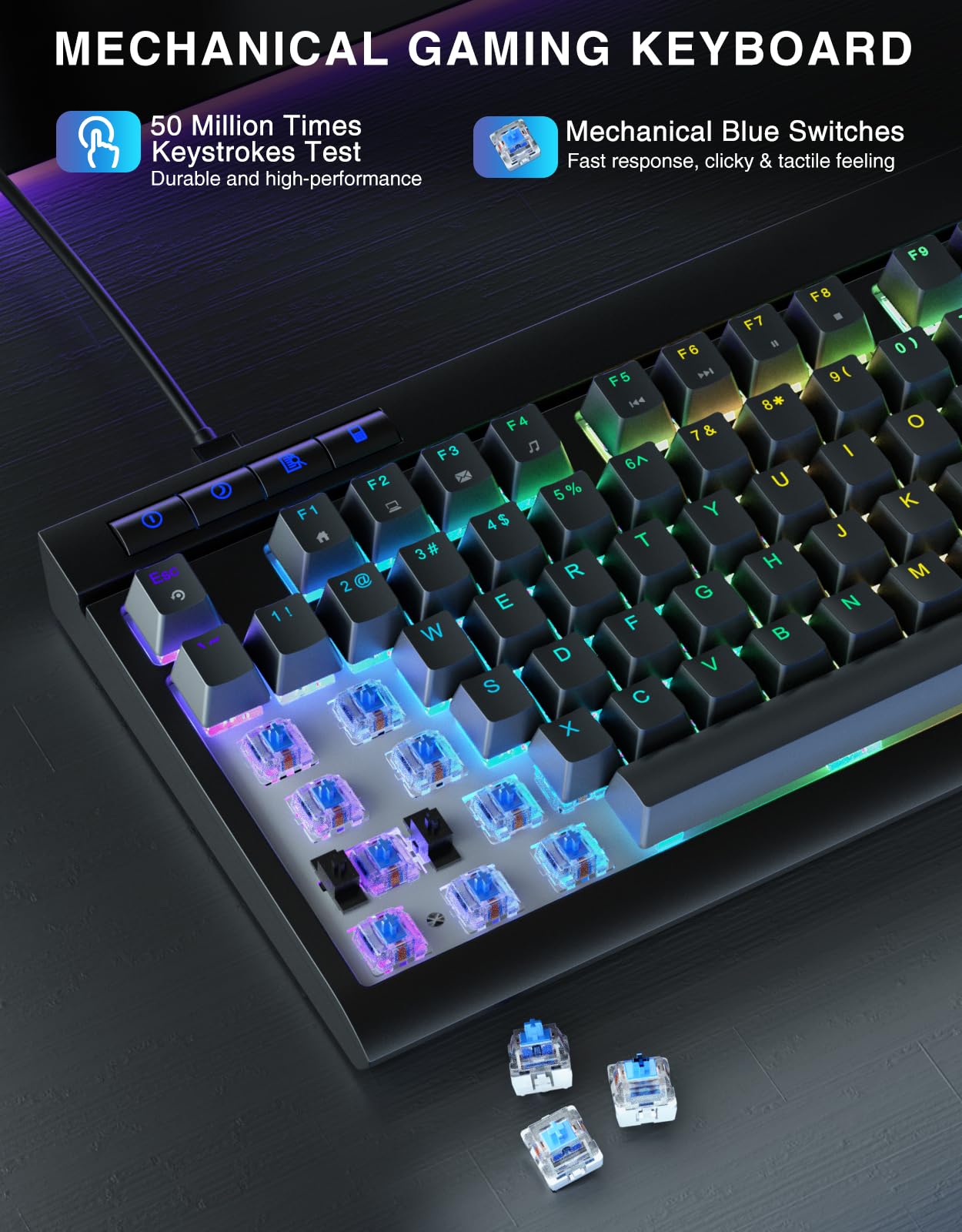 GOYIGO Mechanical Keyboard Clicky Blue Switches,75% TKL RGB Backlit Gaming Keyboard,Full Keys Anti-ghosting Programmable,USB-C Wired Computer Keyboards for PC/Mac,Black