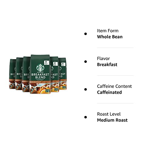 Starbucks Medium Roast Whole Bean Coffee β Breakfast Blend β 100% Arabica β 6 bags (12 oz. each)