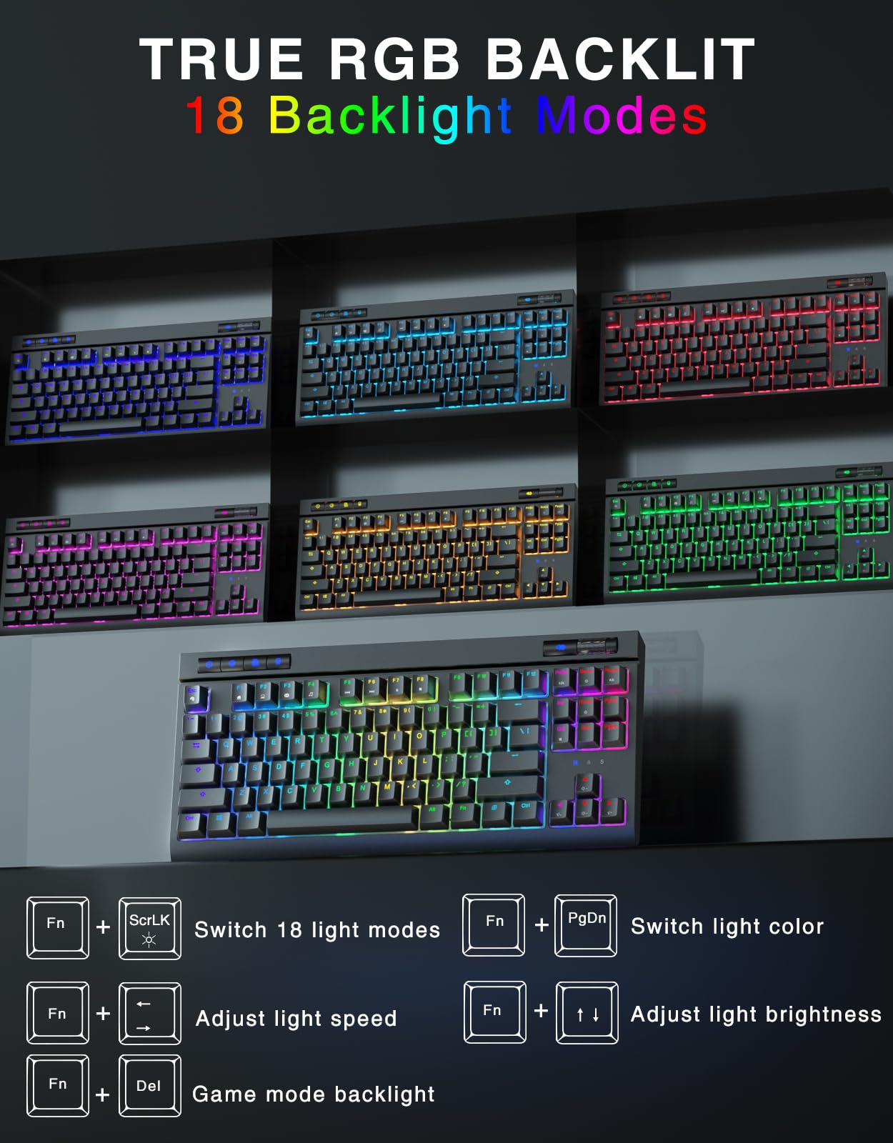 GOYIGO Mechanical Keyboard Clicky Blue Switches,75% TKL RGB Backlit Gaming Keyboard,Full Keys Anti-ghosting Programmable,USB-C Wired Computer Keyboards for PC/Mac,Black