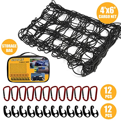GSPSCN Cargo Net 4' x 6' for Truck Pickup Bed, Trailer ,Boat ,RV SUV Stretches to 11'x17' Max Roof Rack Net ,Small 4βx4β Mesh Heavy Duty Bungee Cord Net Compatible with Dodge Ram,Chevy Ford,Toyota