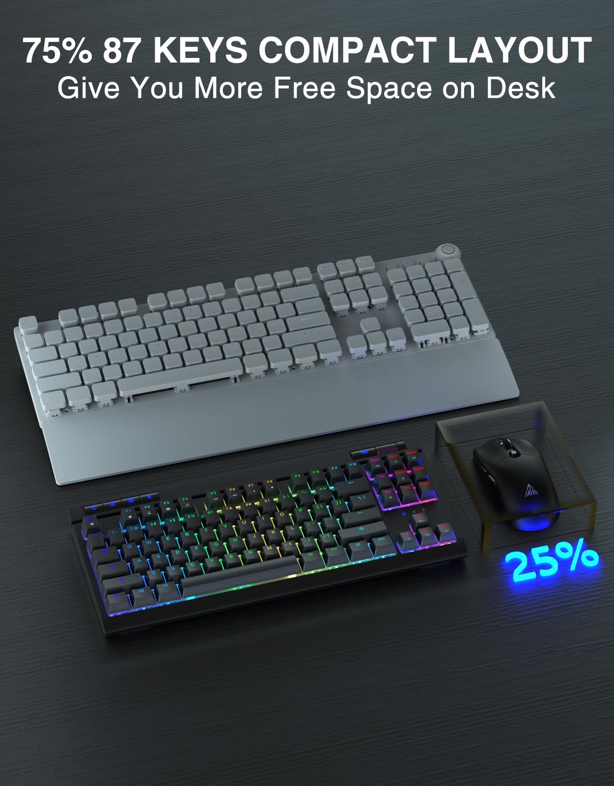 GOYIGO Mechanical Keyboard Clicky Blue Switches,75% TKL RGB Backlit Gaming Keyboard,Full Keys Anti-ghosting Programmable,USB-C Wired Computer Keyboards for PC/Mac,Black