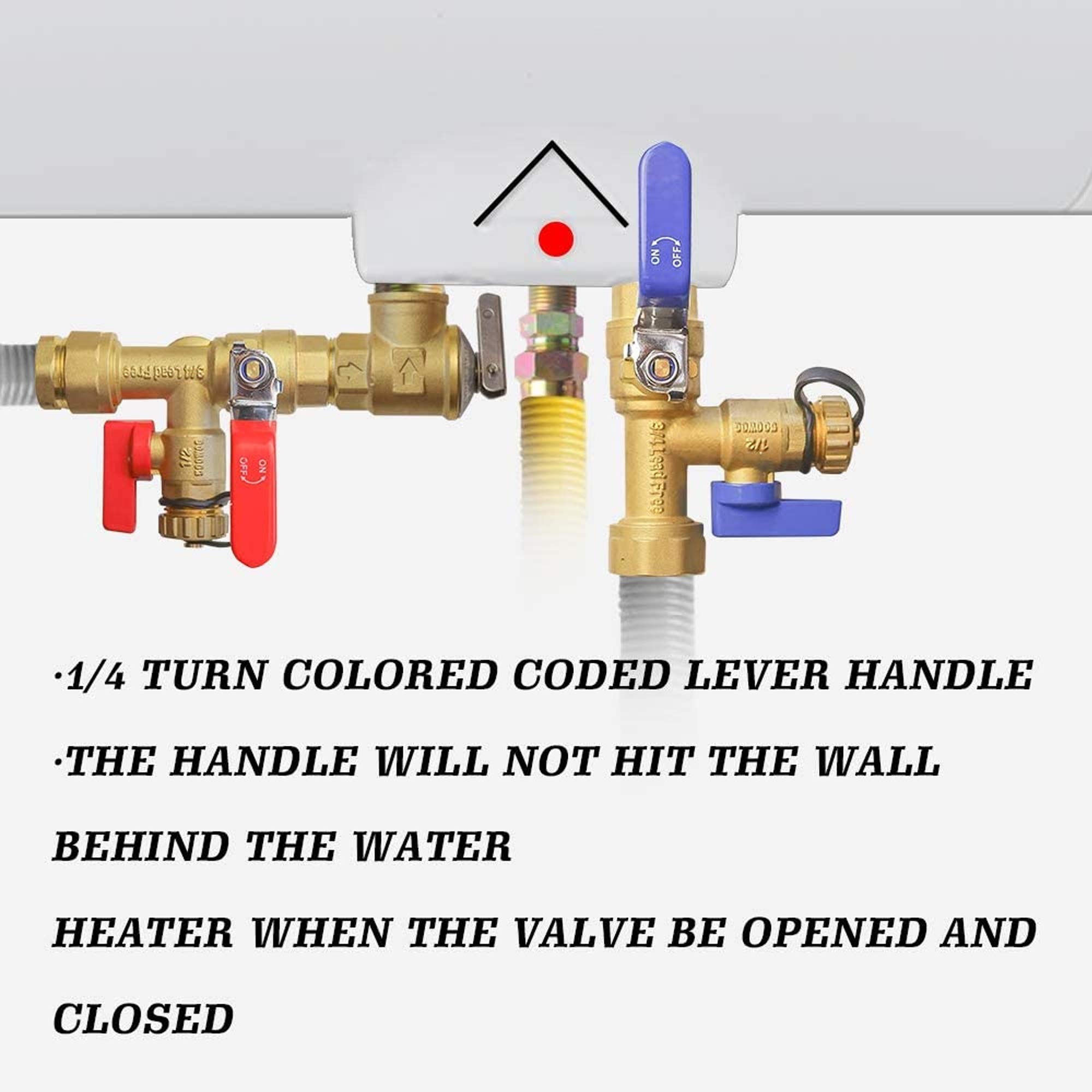 Xiny Tool 3/4-Inch IPS Isolator Tankless Water Heater Service Valve Kit with Pressure Relief Valve, Clean Brass