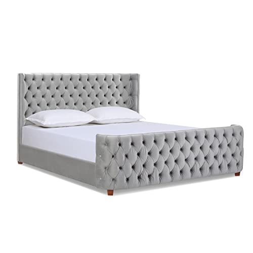 Jennifer Taylor Home Brooklyn Sleigh, King (U.S. Standard), Opal Grey Velvet