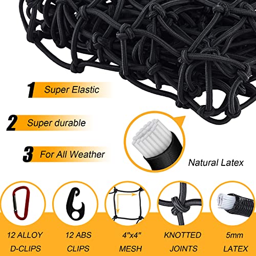 GSPSCN Cargo Net 4' x 6' for Truck Pickup Bed, Trailer ,Boat ,RV SUV Stretches to 11'x17' Max Roof Rack Net ,Small 4βx4β Mesh Heavy Duty Bungee Cord Net Compatible with Dodge Ram,Chevy Ford,Toyota