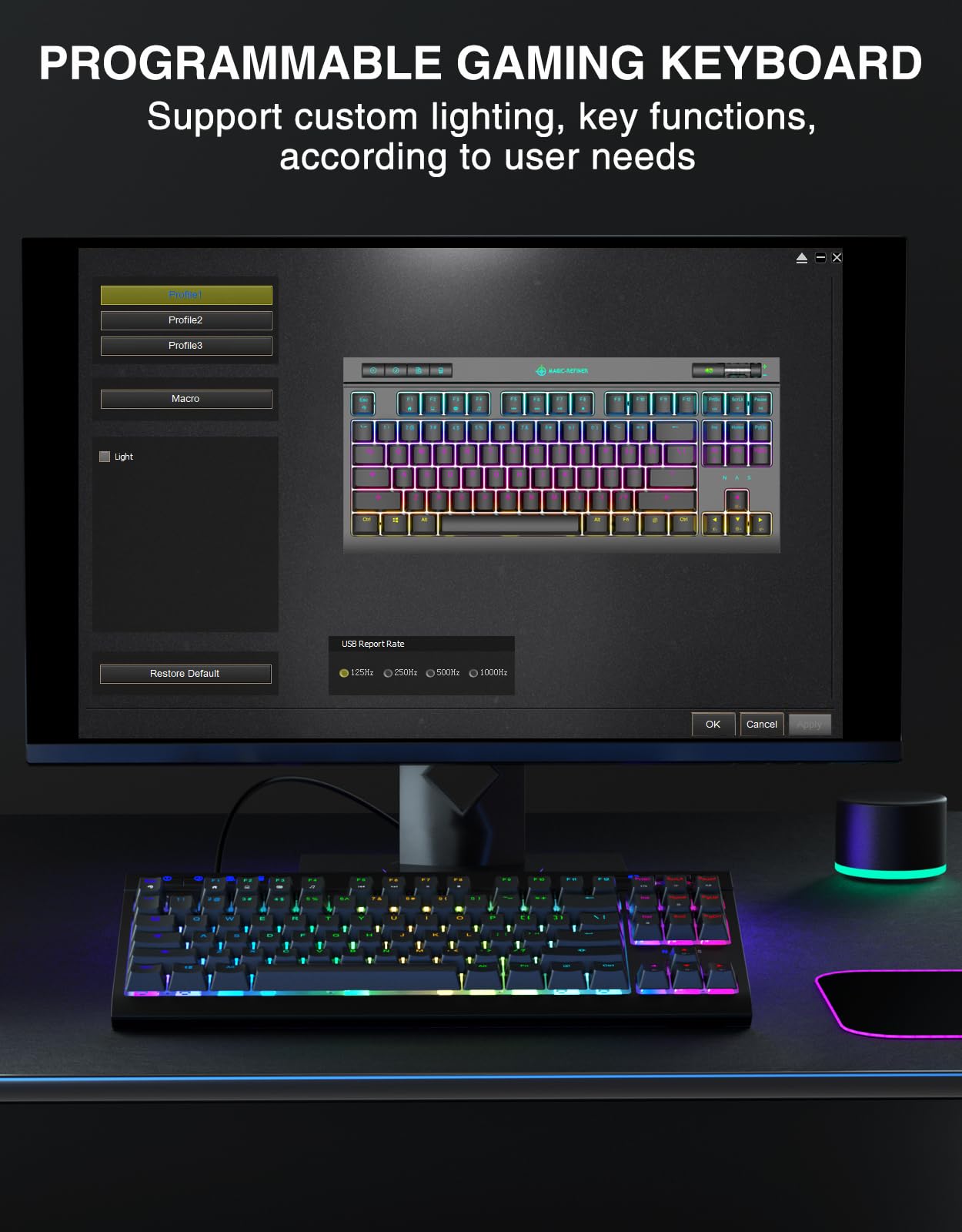 GOYIGO Mechanical Keyboard Clicky Blue Switches,75% TKL RGB Backlit Gaming Keyboard,Full Keys Anti-ghosting Programmable,USB-C Wired Computer Keyboards for PC/Mac,Black