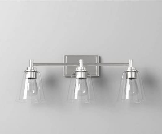 Hampton Bay 22.5 in. Wakefield 3-Light Brushed Nickel Modern Bathroom Vanity Light with Clear Glass Shades