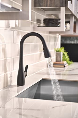 Moen Arbor Matte Black One-Handle Pulldown Kitchen Sink Faucet Featuring Power Boost and Reflex Docking System, Black Kitchen Faucet with Pull Down Sprayer, 7594BL